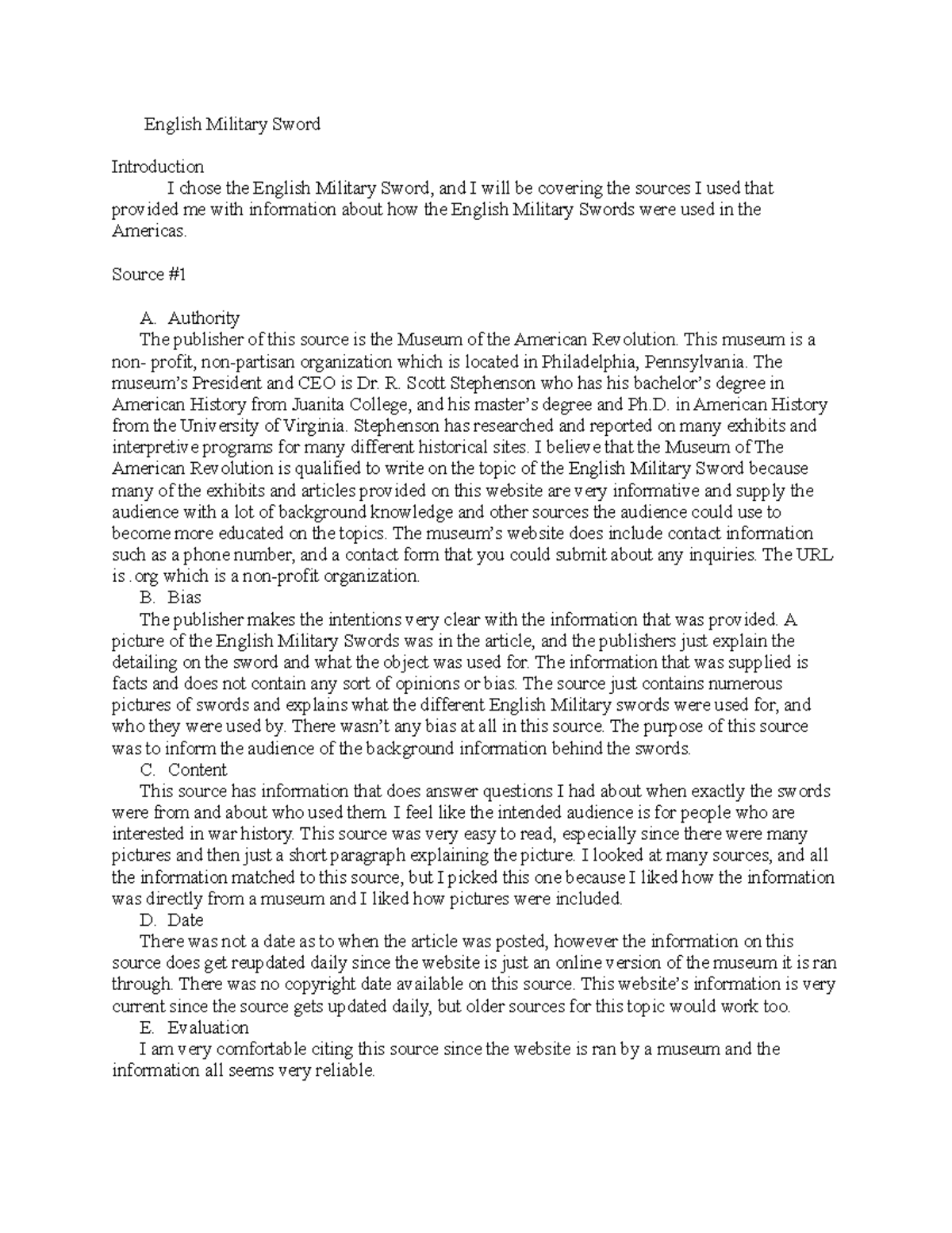 Revised assignment 1 sources - English Military Sword Introduction I ...