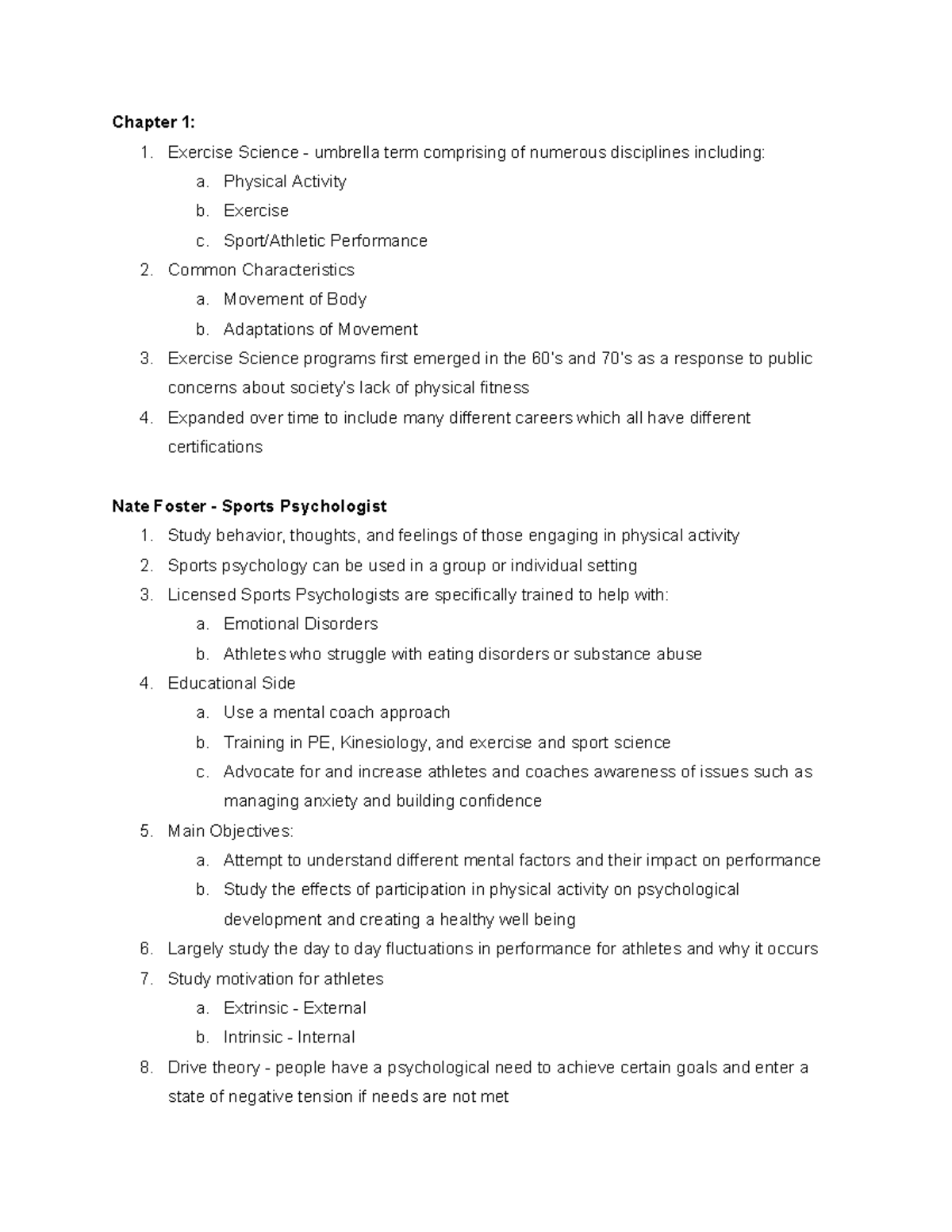 Study Guide 1 - Intro ES - Chapter 1: 1. Exercise Science - umbrella ...