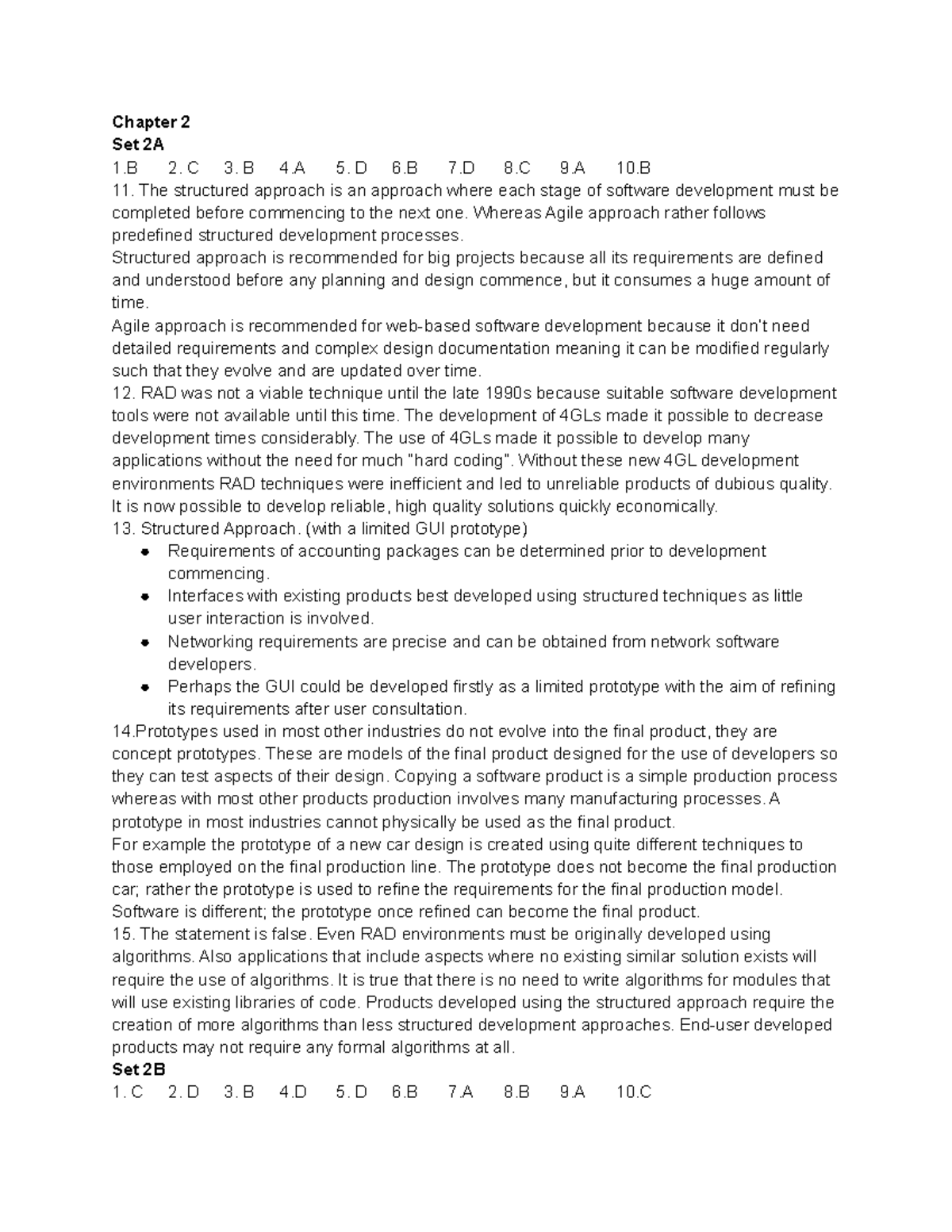 Sdd - Software design and development - Chapter 2 Set 2A 1 2. C 3. B 4 ...