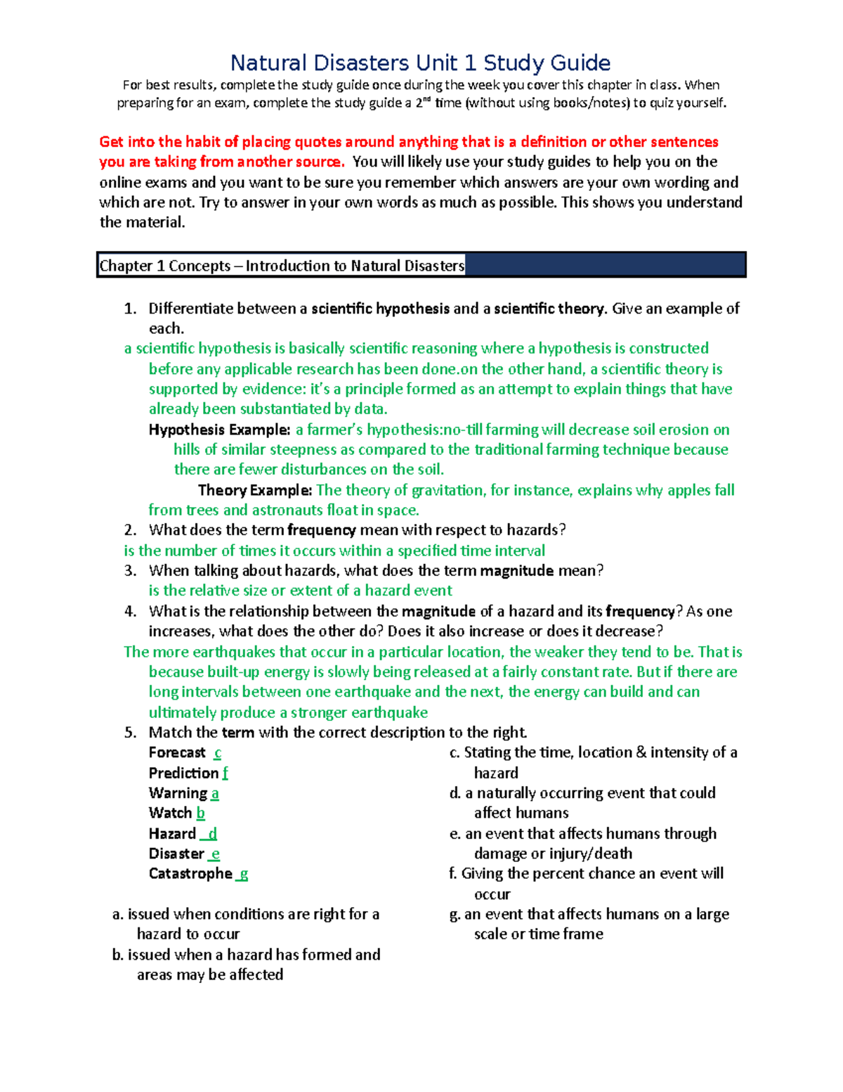 Typeable Natural Disasters Unit 1 Study Guide - Natural Disasters Unit ...