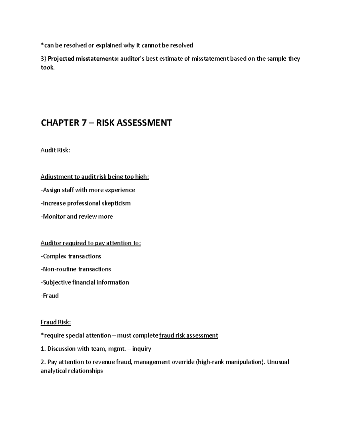 Chapter 7 - discusses the risk assessment procedure for an auditor ...