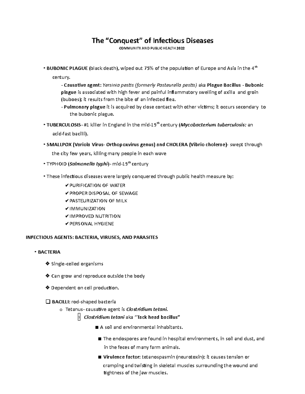 The “Conquest” of Infectious Diseases (Lecture Lesson 1 for Midterm ...