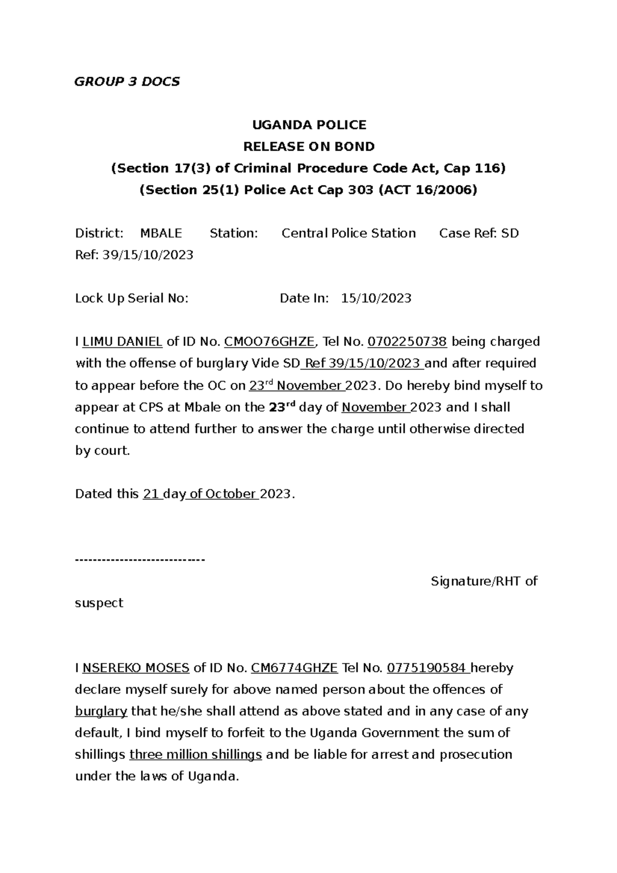 FIRM B3 Documents Criminal Proceedings - GROUP 3 DOCS UGANDA POLICE ...
