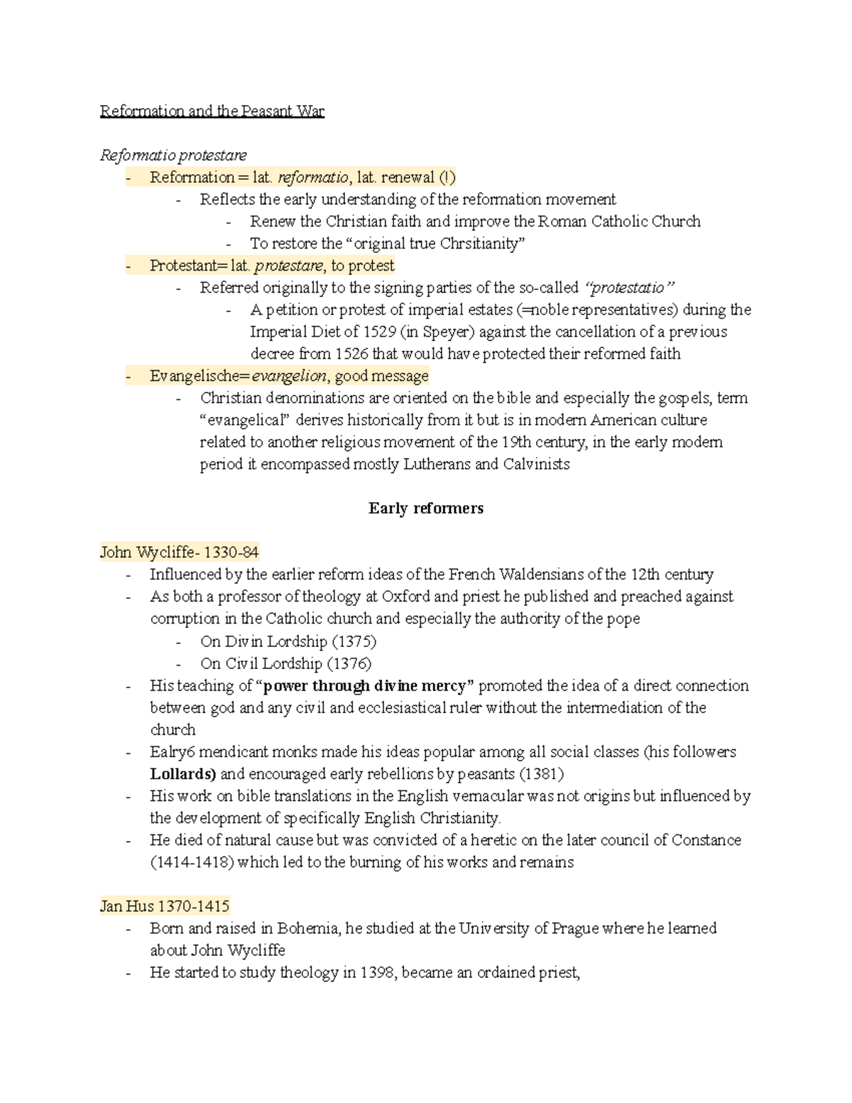 Notes 1.26.23- Reformation - Reformation and the Peasant War Reformatio ...