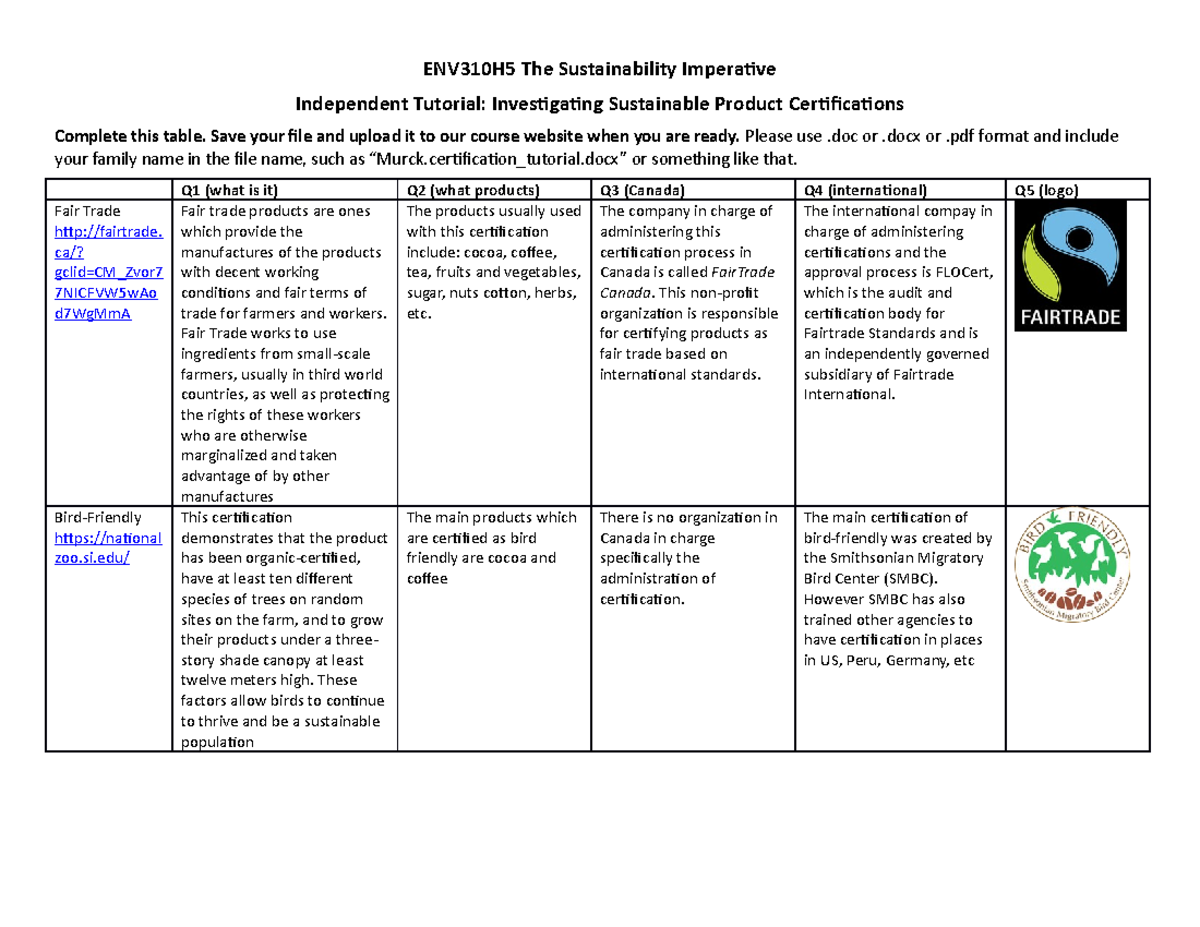 Independent Tutorial Worksheet - env310 - U of T - Studocu