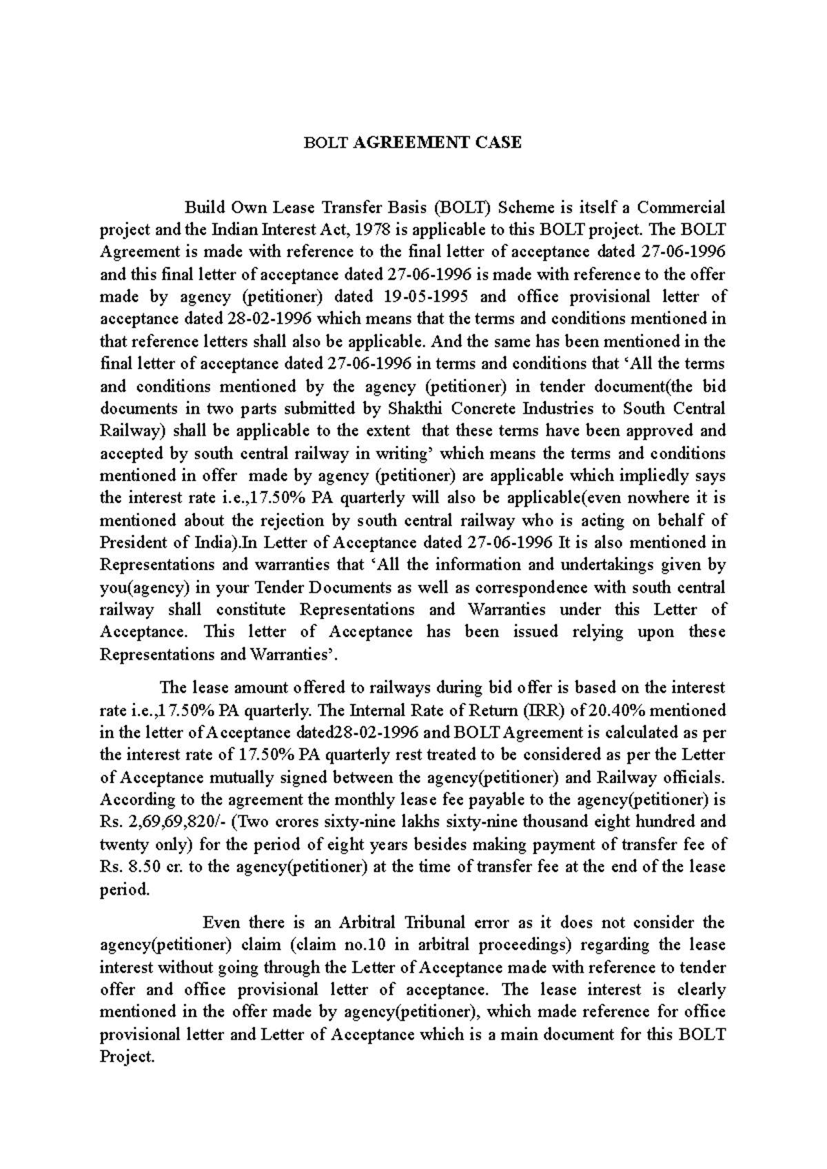 BOLT Agreement CASE - BOLT AGREEMENT CASE Build Own Lease Transfer ...