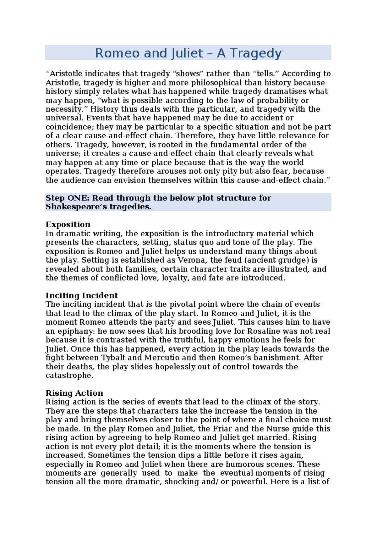 Elements of a Shakespearean Tragedy - Romeo and Juliet – A Tragedy ...