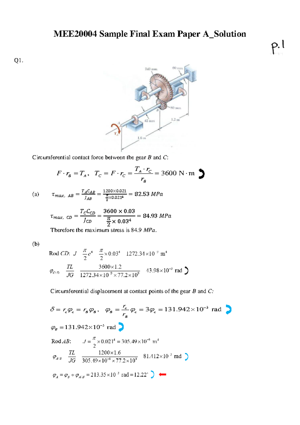 MEE2000 4 Sample Final Exam Paper A Solution-2 - Circumferential ...