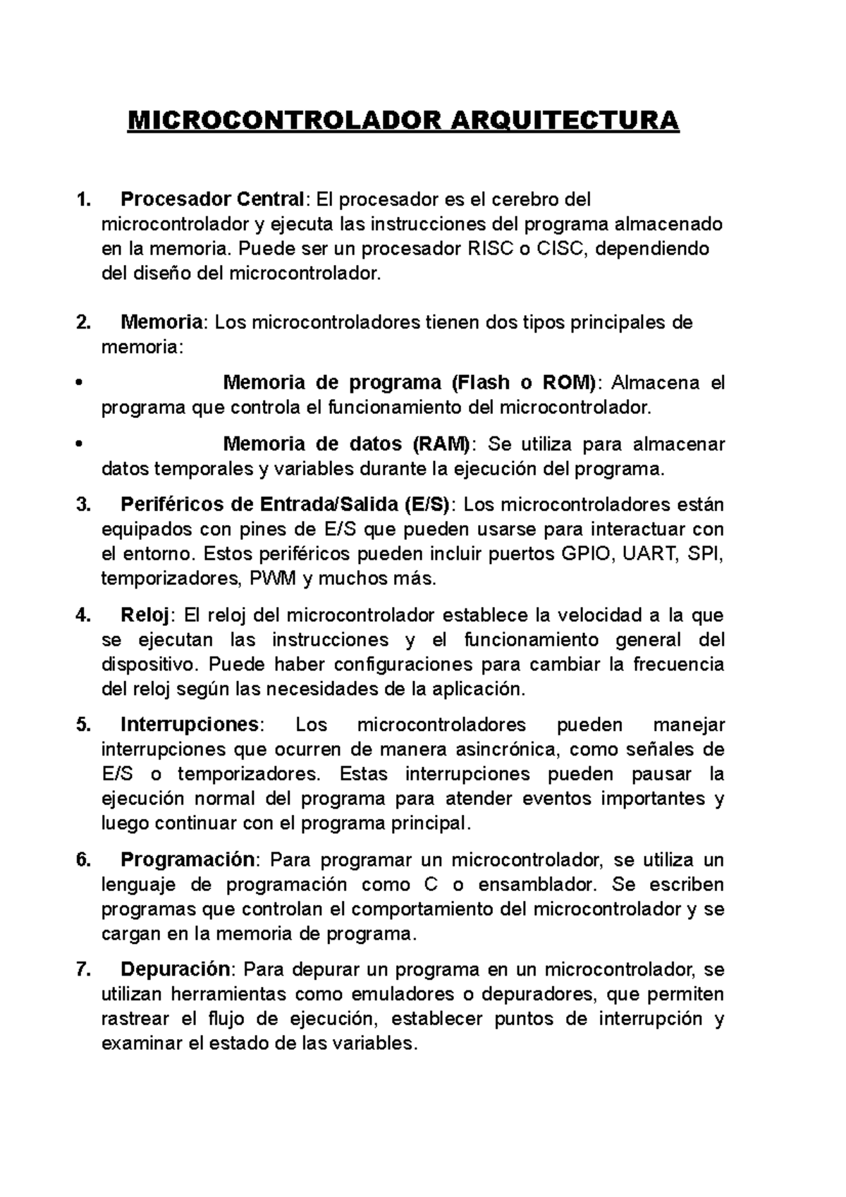 Microcontrolador - TAREA SEMANA 4 - MICROCONTROLADOR ARQUITECTURA Procesador Central: El ...