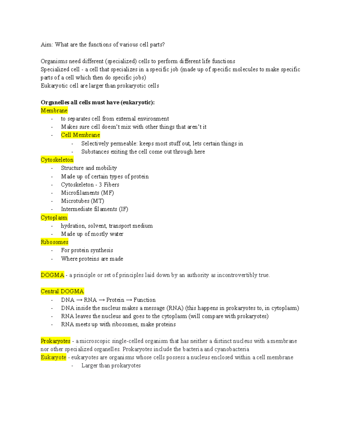 Ap Bio notes (Unit 3 Cells Structure and Functions) - Aim: What are the ...