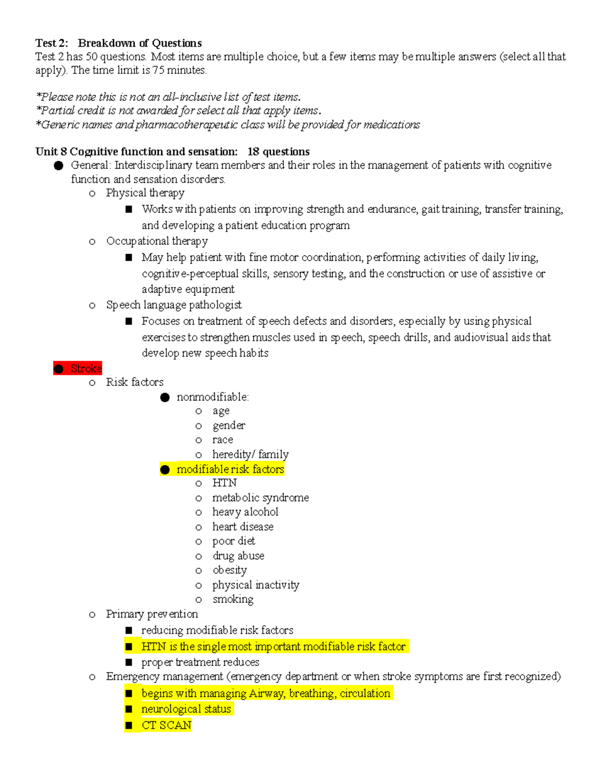 Copy of Test 2 study guide Fall 2021 - Test 2: Breakdown of Questions ...