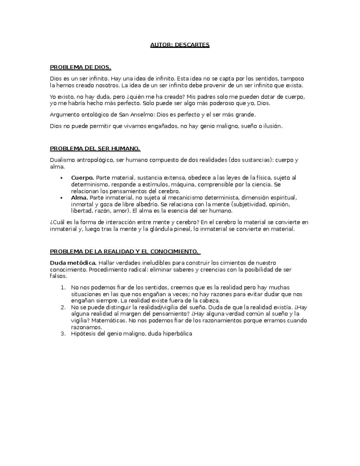 Descartes (2º BACH) - AUTOR: DESCARTES PROBLEMA DE DIOS. Dios es un ser ...