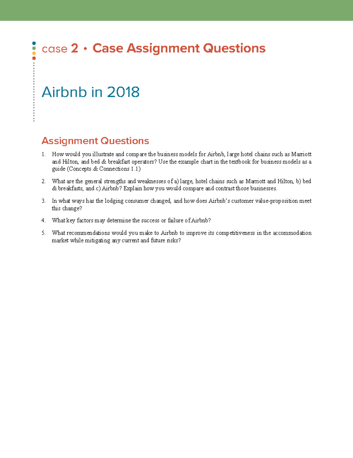 22e TN CAQs Case 2 - case study - case 2 • Case Assignment Questions Airbnb in 2018 Assignment ...