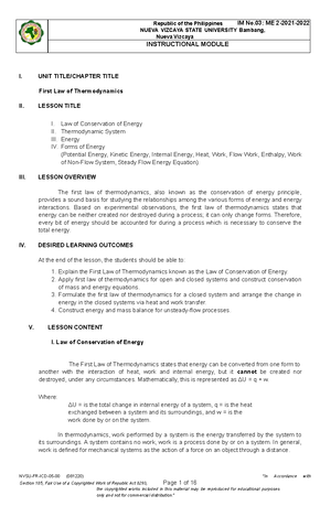 Thermo 1 Module 5 - Processes of Ideal Gases - I. UNIT TITLE/CHAPTER ...