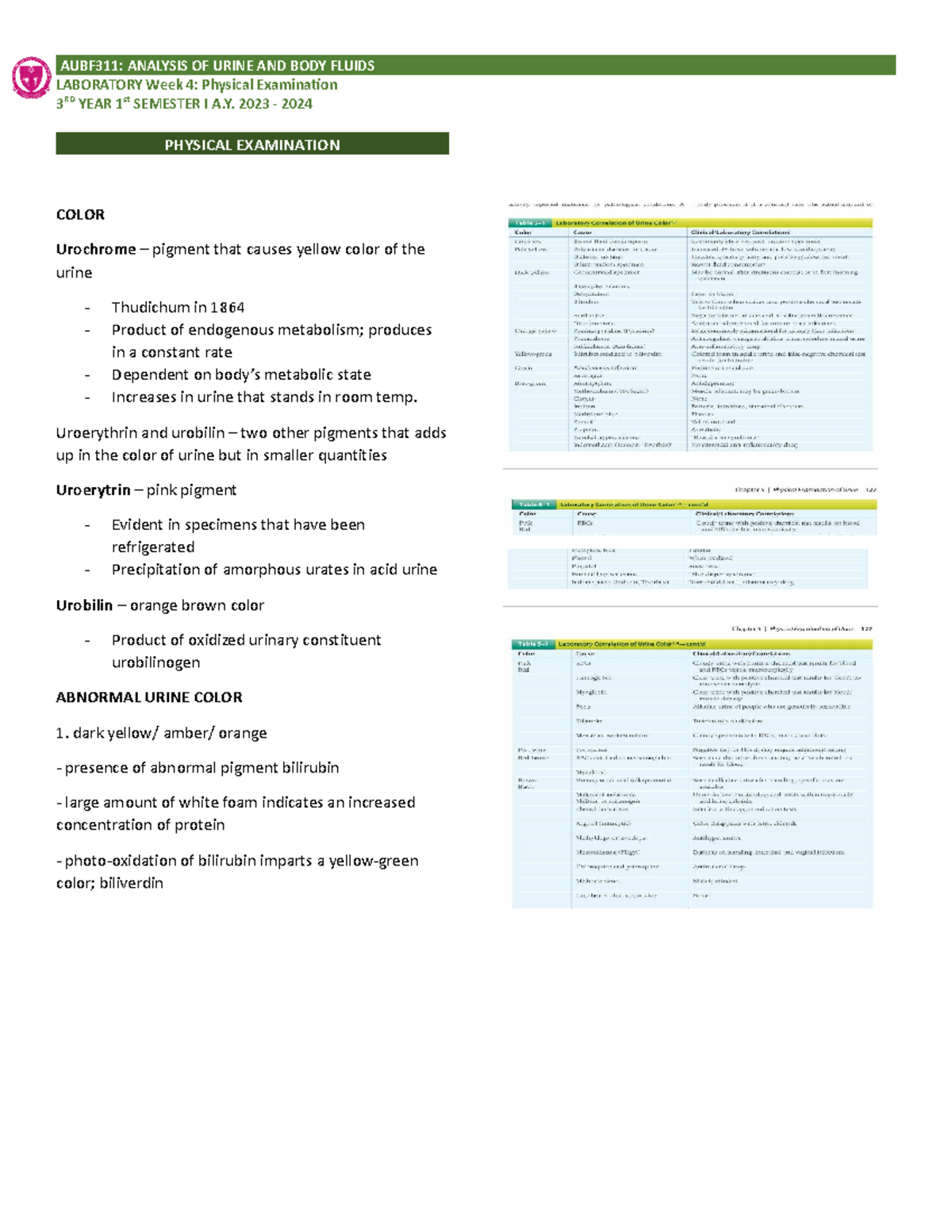 Physical Examination - AUBF311: ANALYSIS OF URINE AND BODY FLUIDS ...