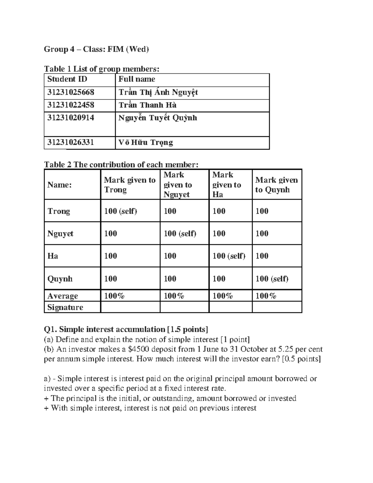 Group 4 FIM Assignment Final - Group 4 – Class: FIM (Wed) Table 1 List ...