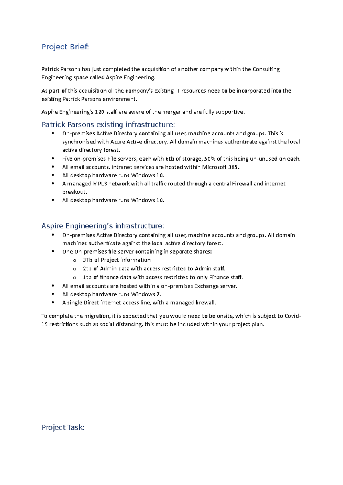 year 1 project shit on b - Project Brief: Patrick Parsons has just ...