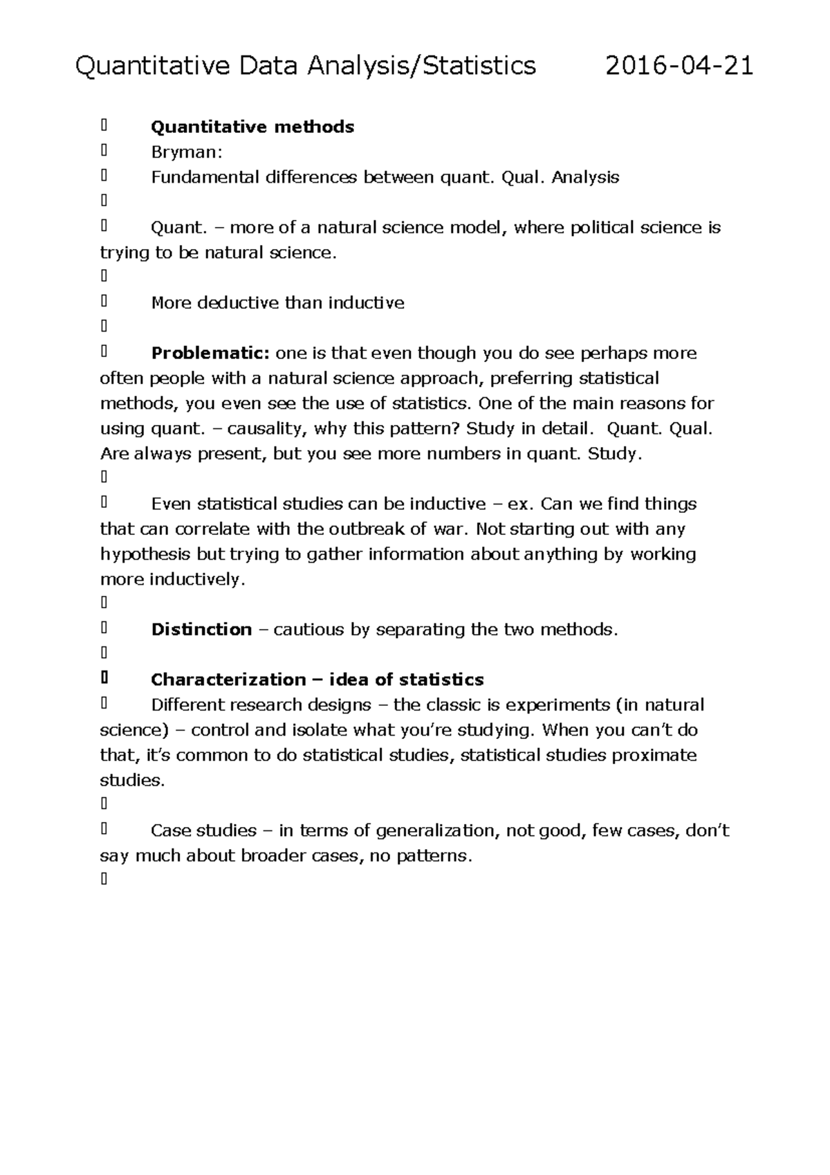 Methods in Political Science - Quantitative lecture notes ...