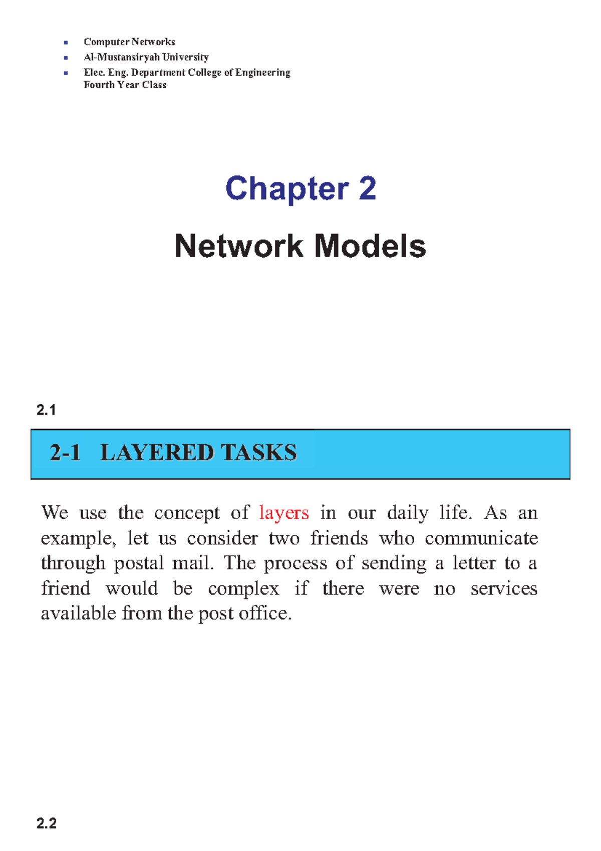 Computer Network Models - 2. Chapter 2 Network Models n Computer ...