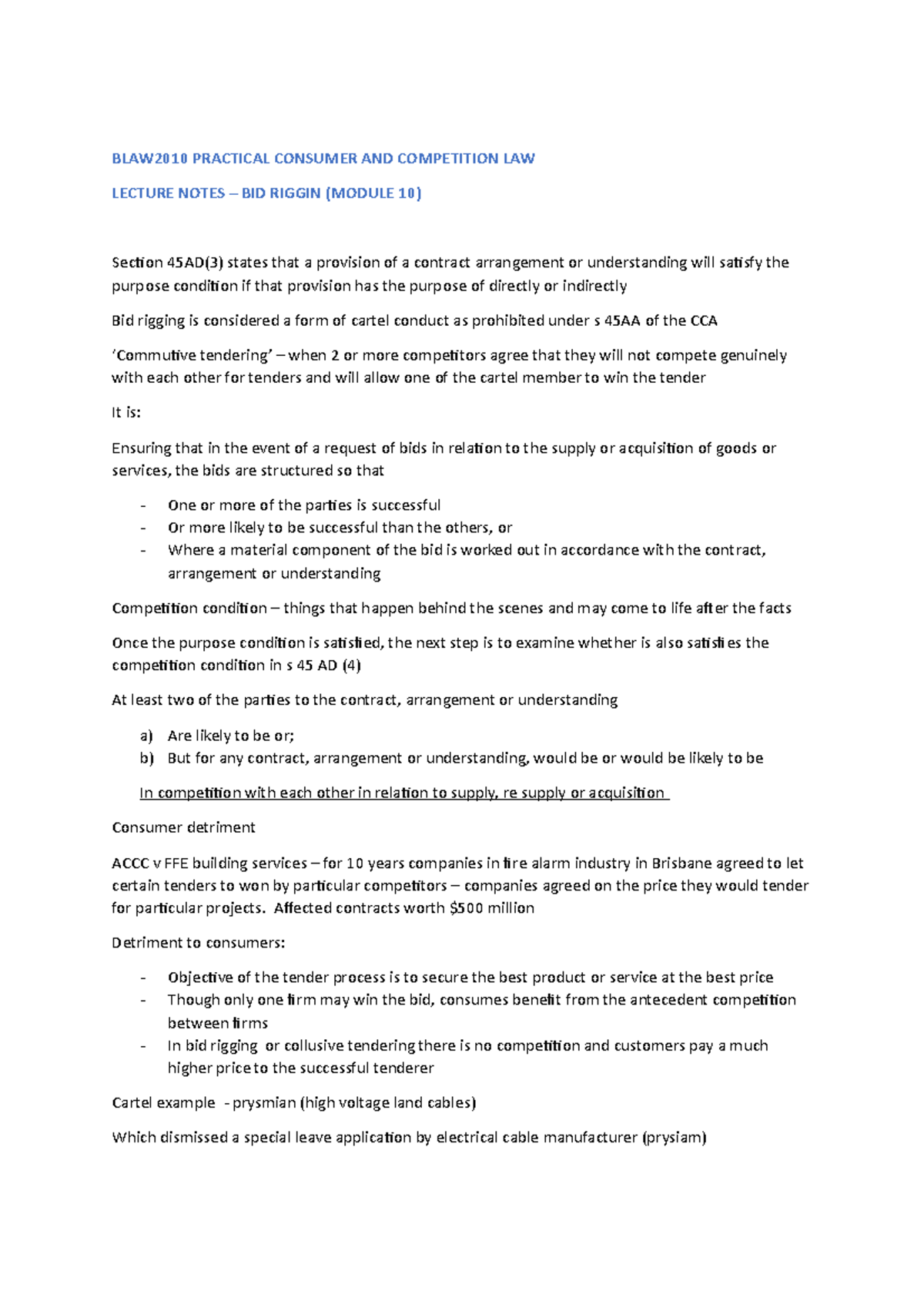 BLAW2010 Lecture Notes Module 10 - BLAW2010 PRACTICAL CONSUMER AND ...