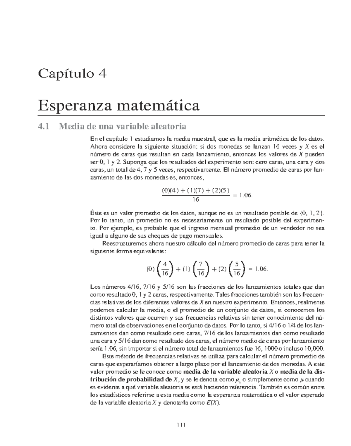 Esperanza Matematica Walpole-Mayers - 111 Capítulo 4 Esperanza matemática 4 Media de una ...