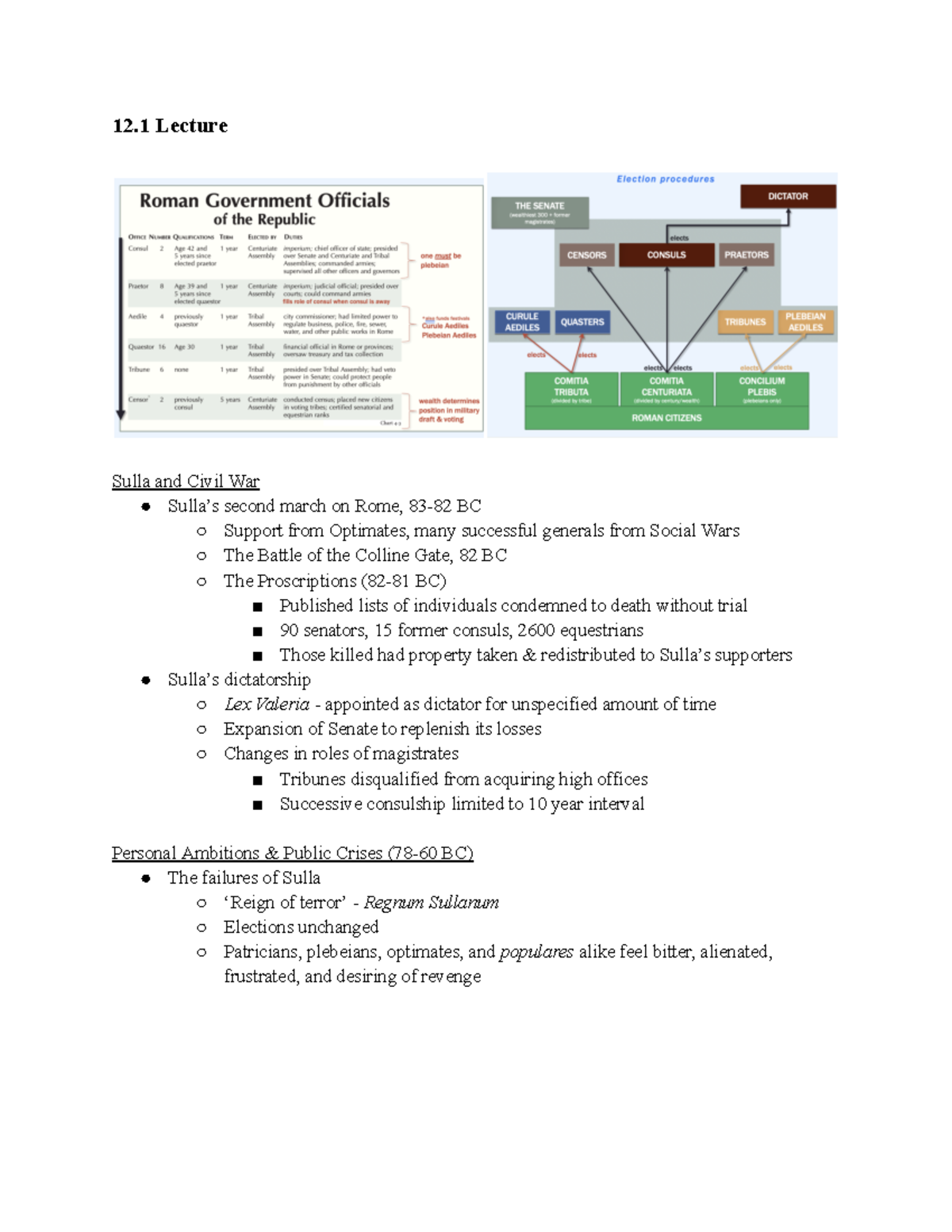 CLAS 105 - 12.1 Lecture (1) - 12 Lecture Sulla and Civil War Sulla’s ...