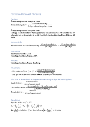 Finplan - Formelsamling - SFI011 - Studocu
