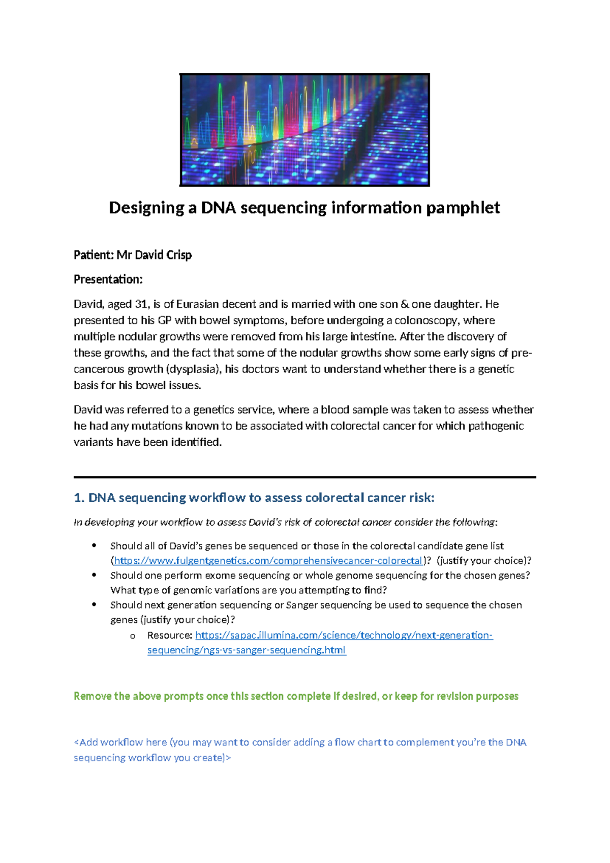 Designing a DNA sequencing information pamphlet - He presented to his ...