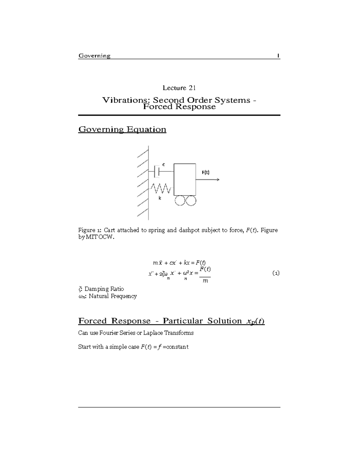 Vibrations Second Order Systems with One Degree of Freedom - Forced ...