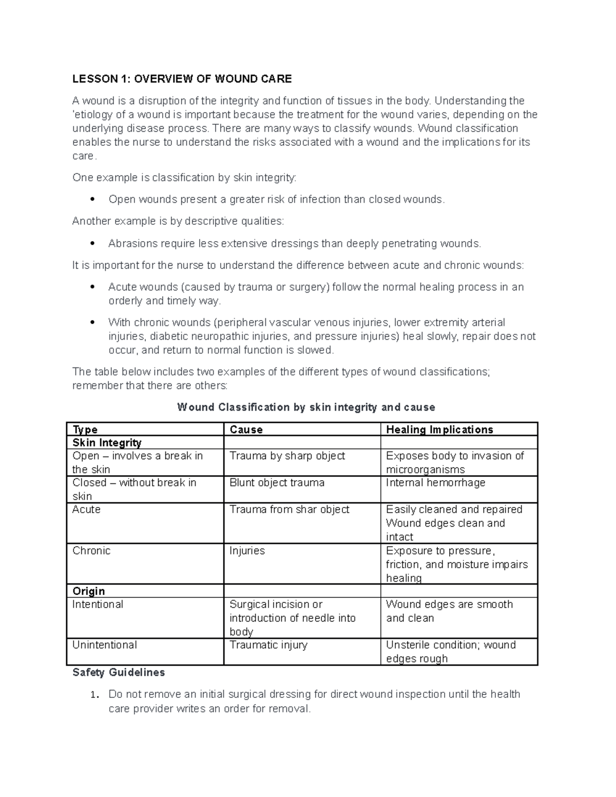 Module 19 Wound Care Lesson 1 Notes - LESSON 1: OVERVIEW OF WOUND CARE ...