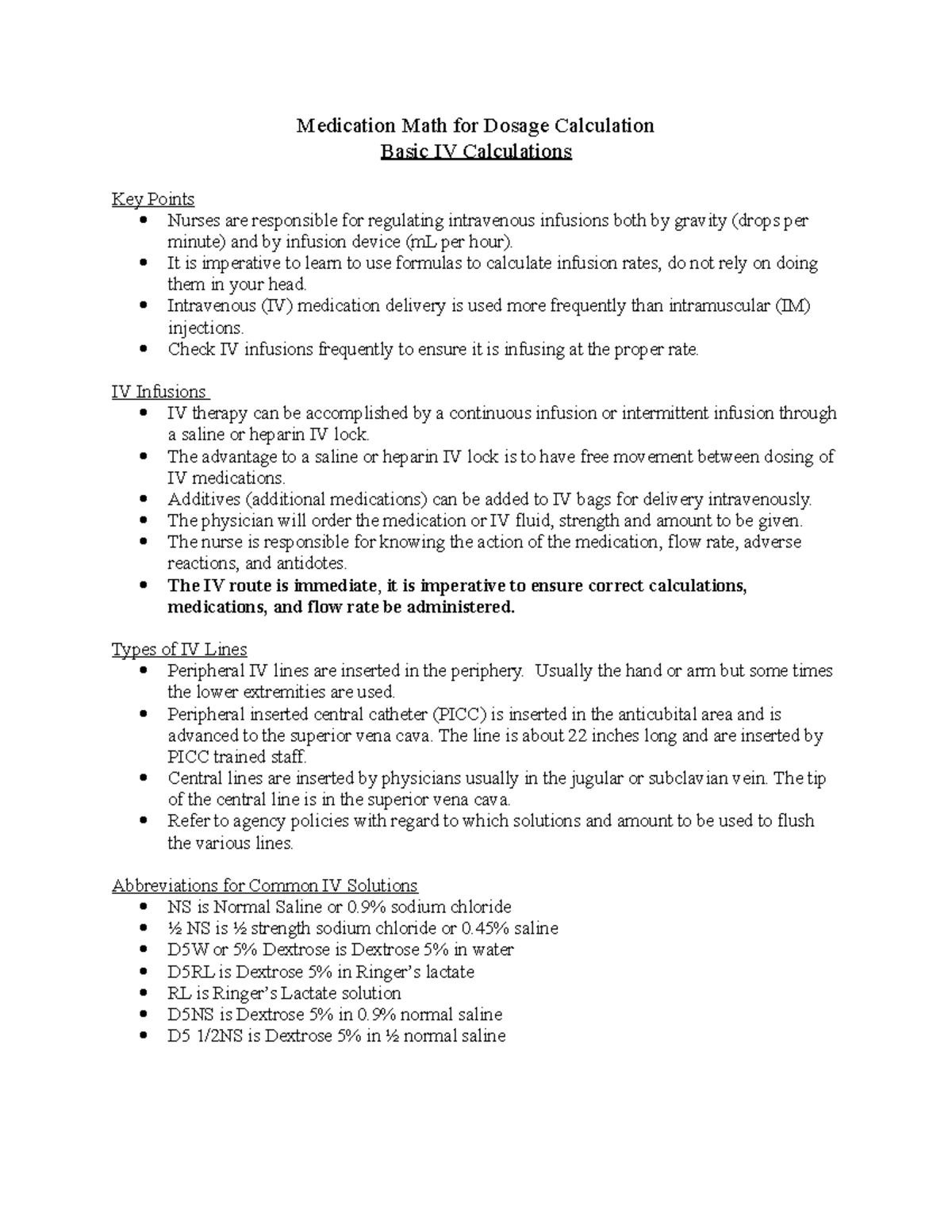 Basic IV calculations - Medication Math for Dosage Calculation Basic IV ...