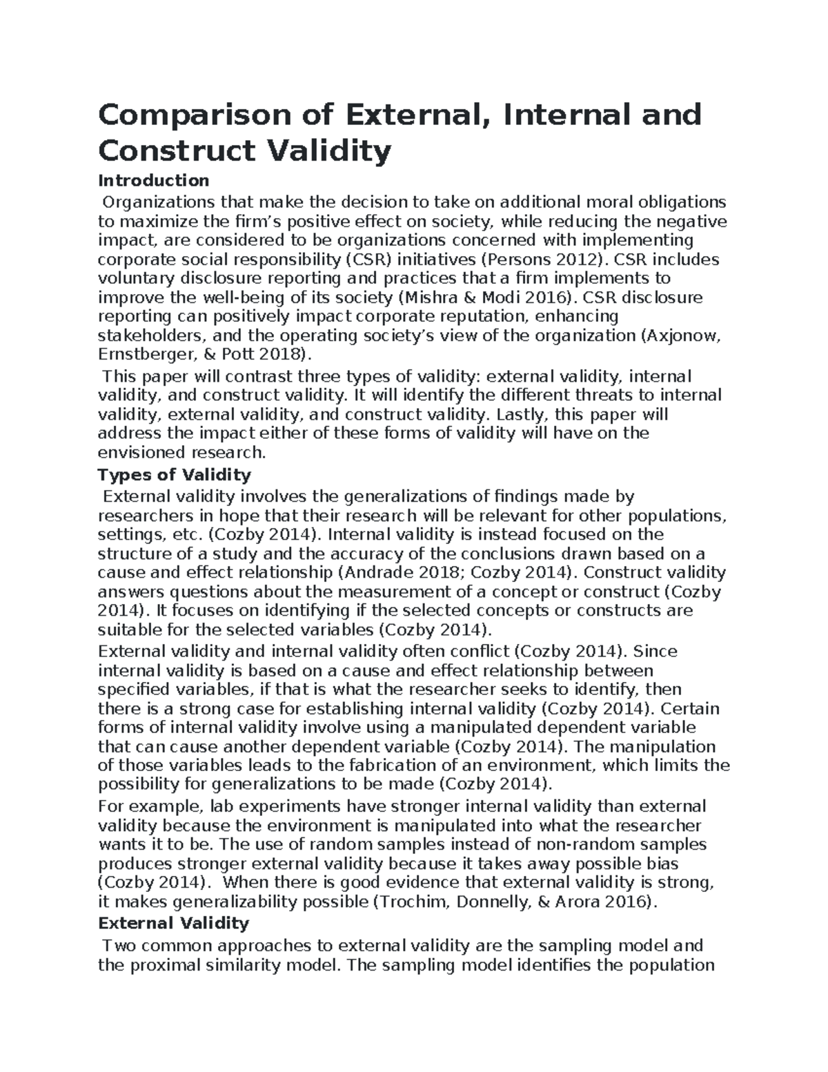 Comparison of External, Internal and Construct Validity - Comparison of ...