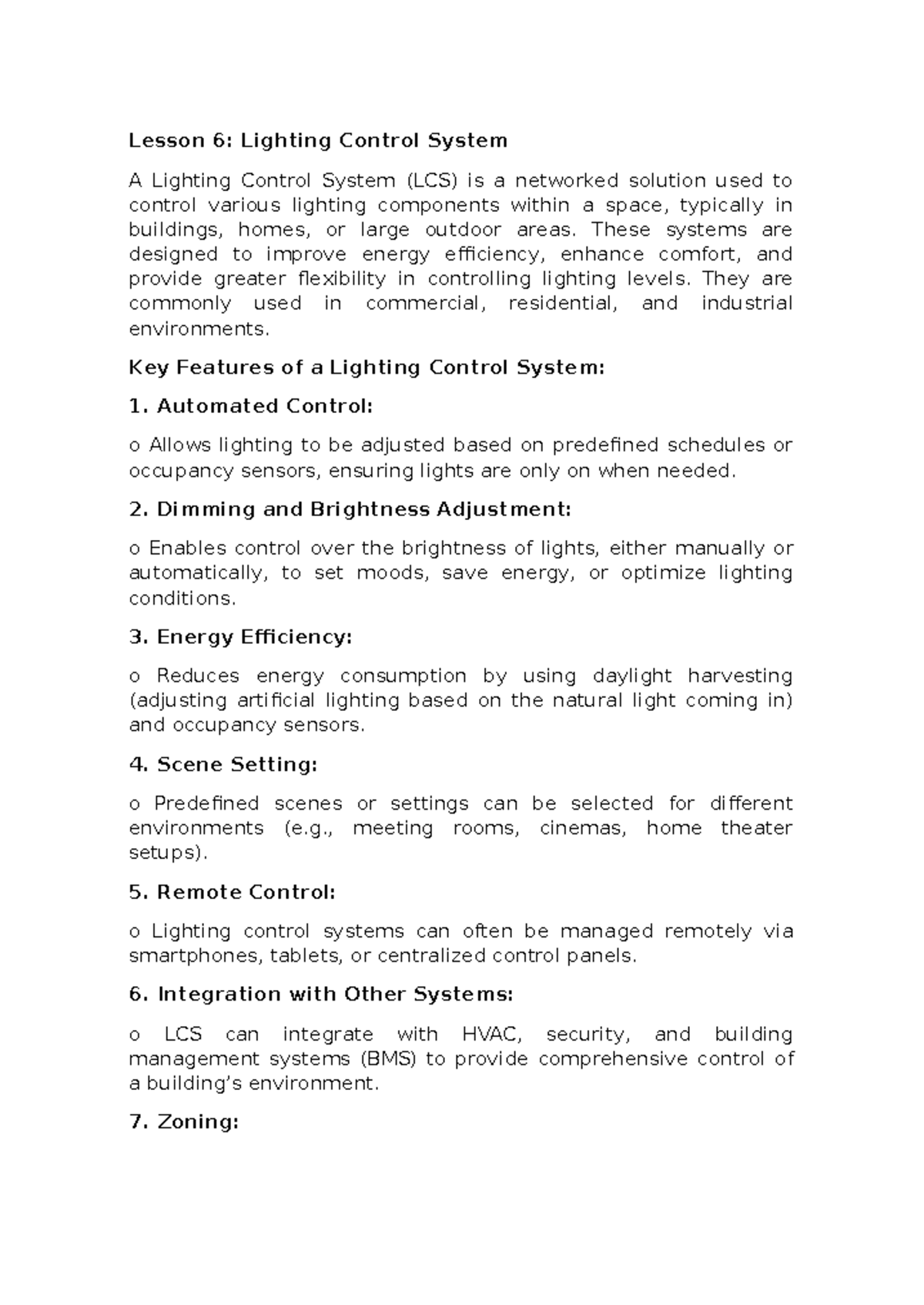 Lesson 6-8 - notes - Lesson 6: Lighting Control System A Lighting ...