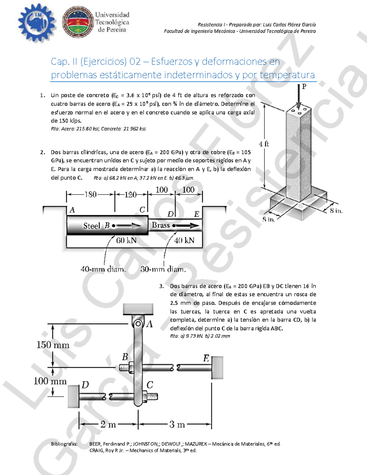 CAP II (Ejercicios) 02 - Esfuerzos y Deformaciones termicos - Resistencia I - Preparado por ...