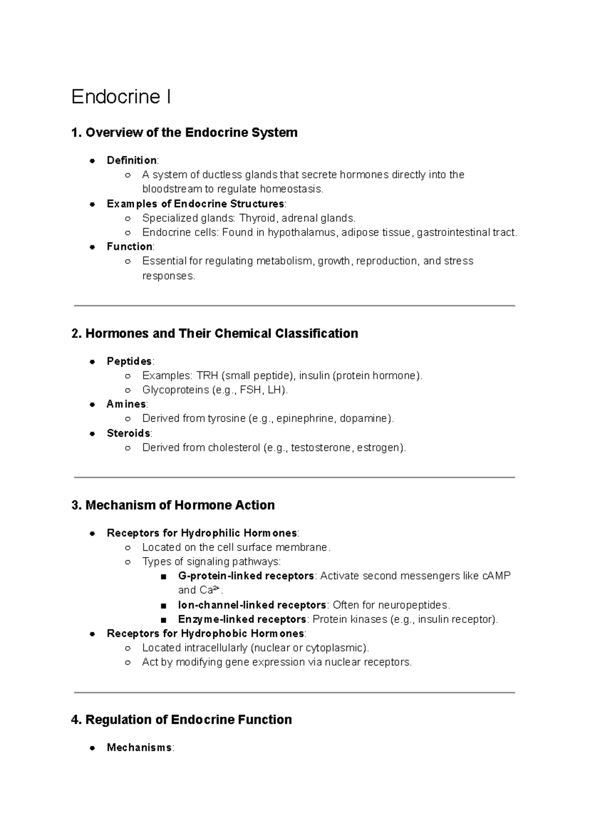 BS1016 summary - Endocrine I 1. Overview of the Endocrine System ...