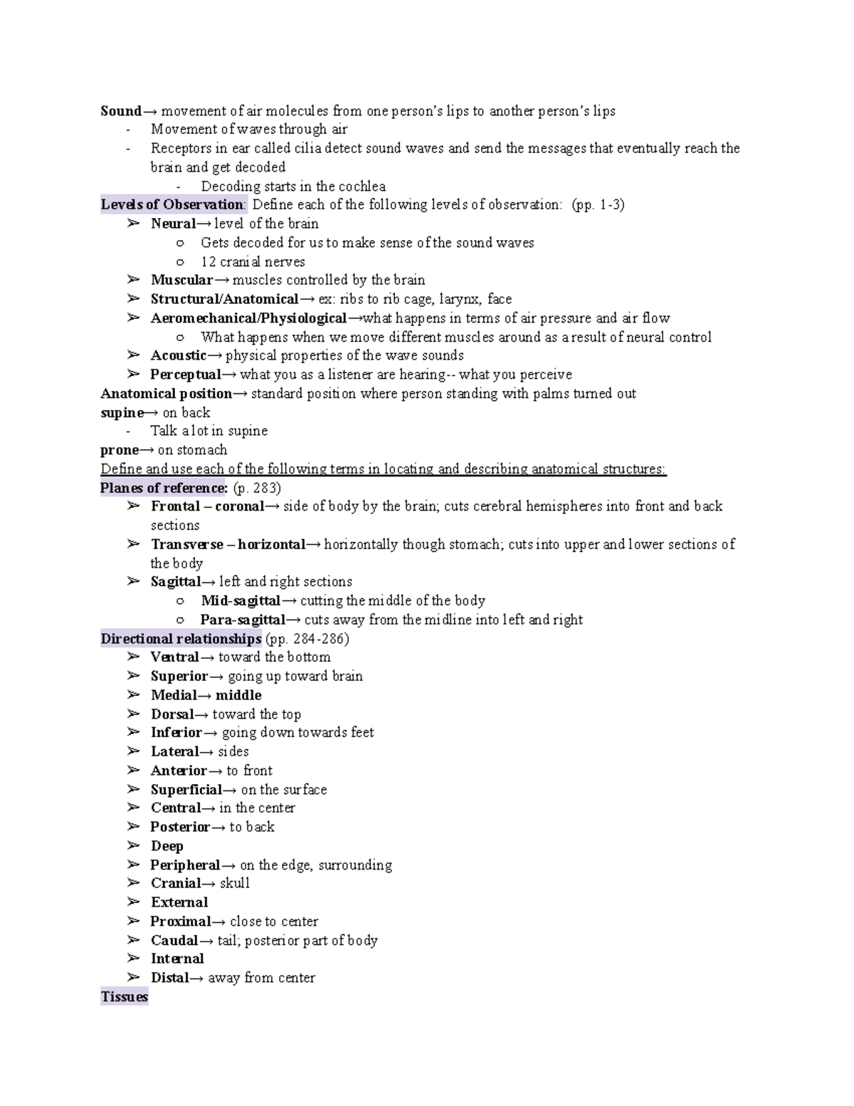 Anatomy Quiz 1 - quiz 1 study guide - Sound→ movement of air molecules ...