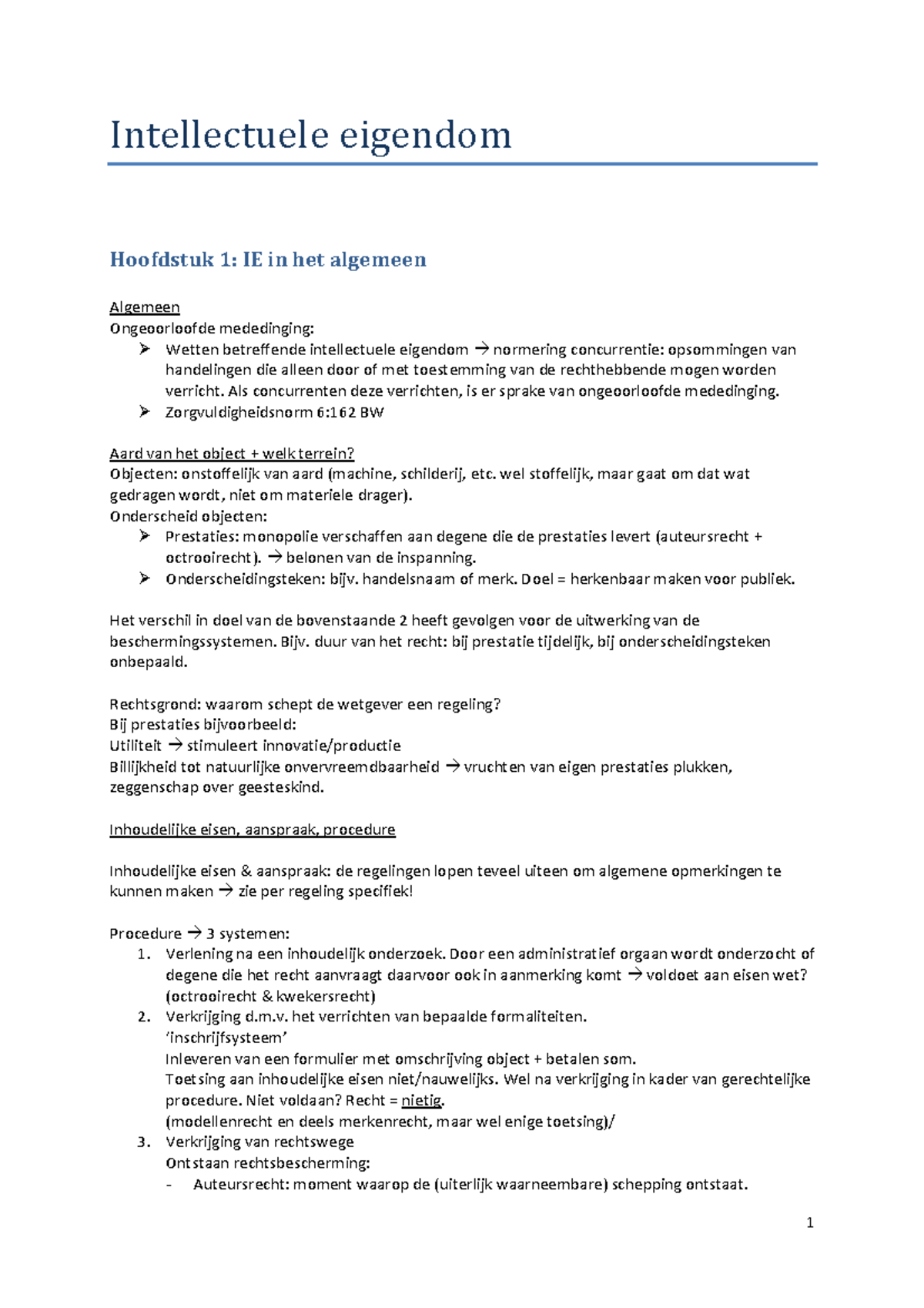 Samenvatting Bescherming van de Intellectuele Eigendom - Intellectuele ...