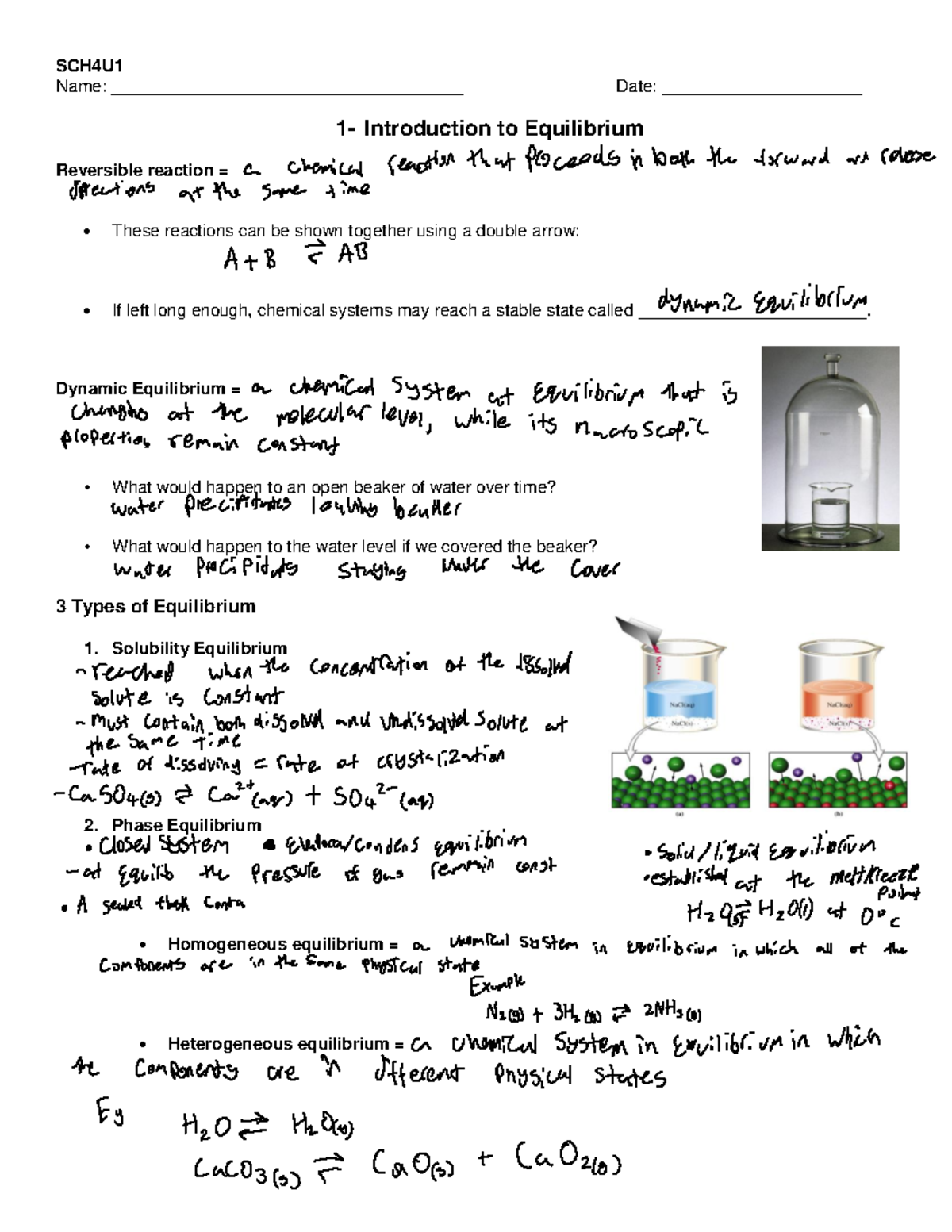 1- Introduction to Equilibrium - SCH4U Name ...