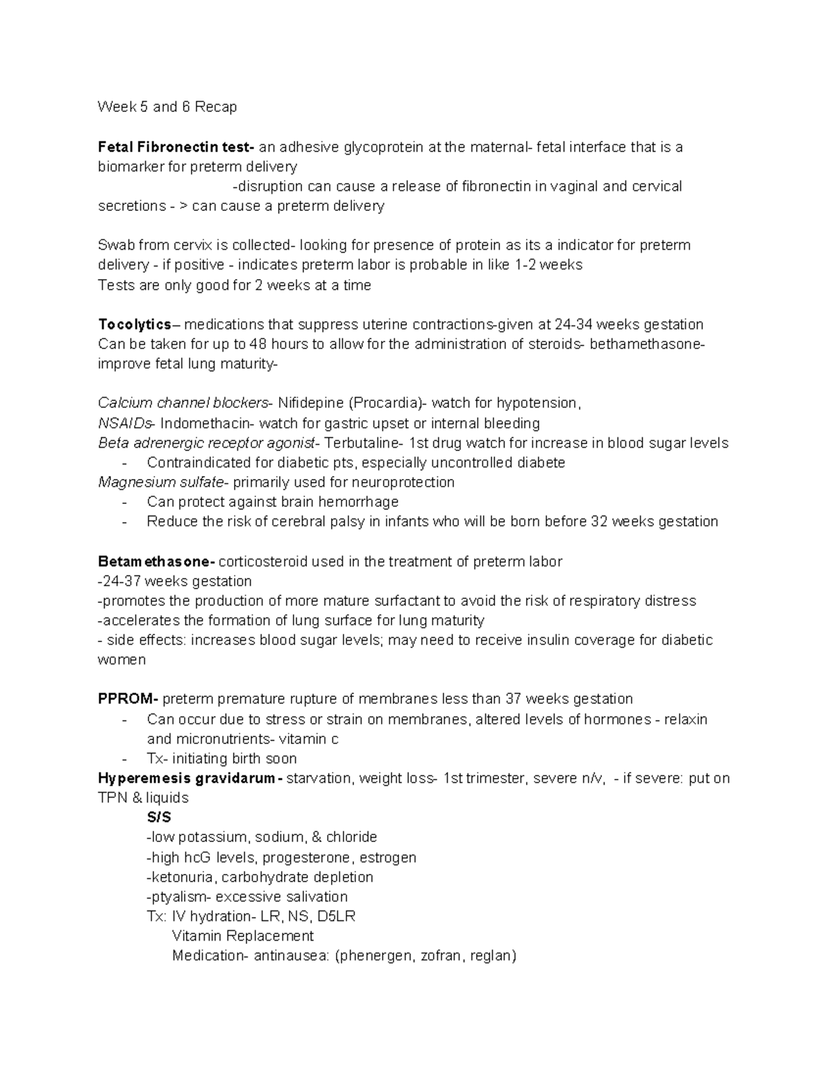 Week 5 and 6 Recap - notes for nurse 130 - Week 5 and 6 Recap Fetal ...