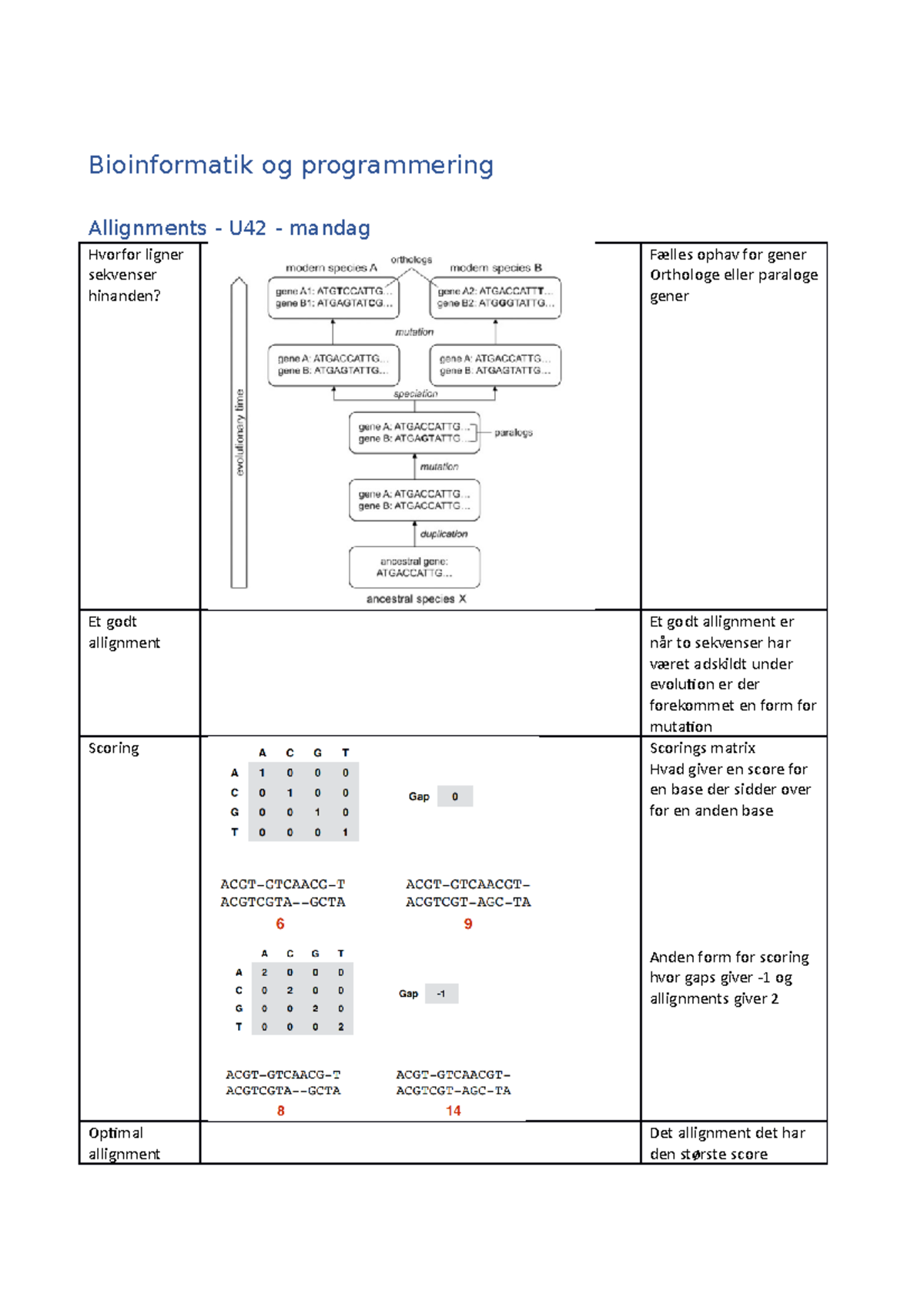 BP noter - Bioinformatik og programmering Allignments - U42 - mandag Hvorfor ligner sekvenser ...