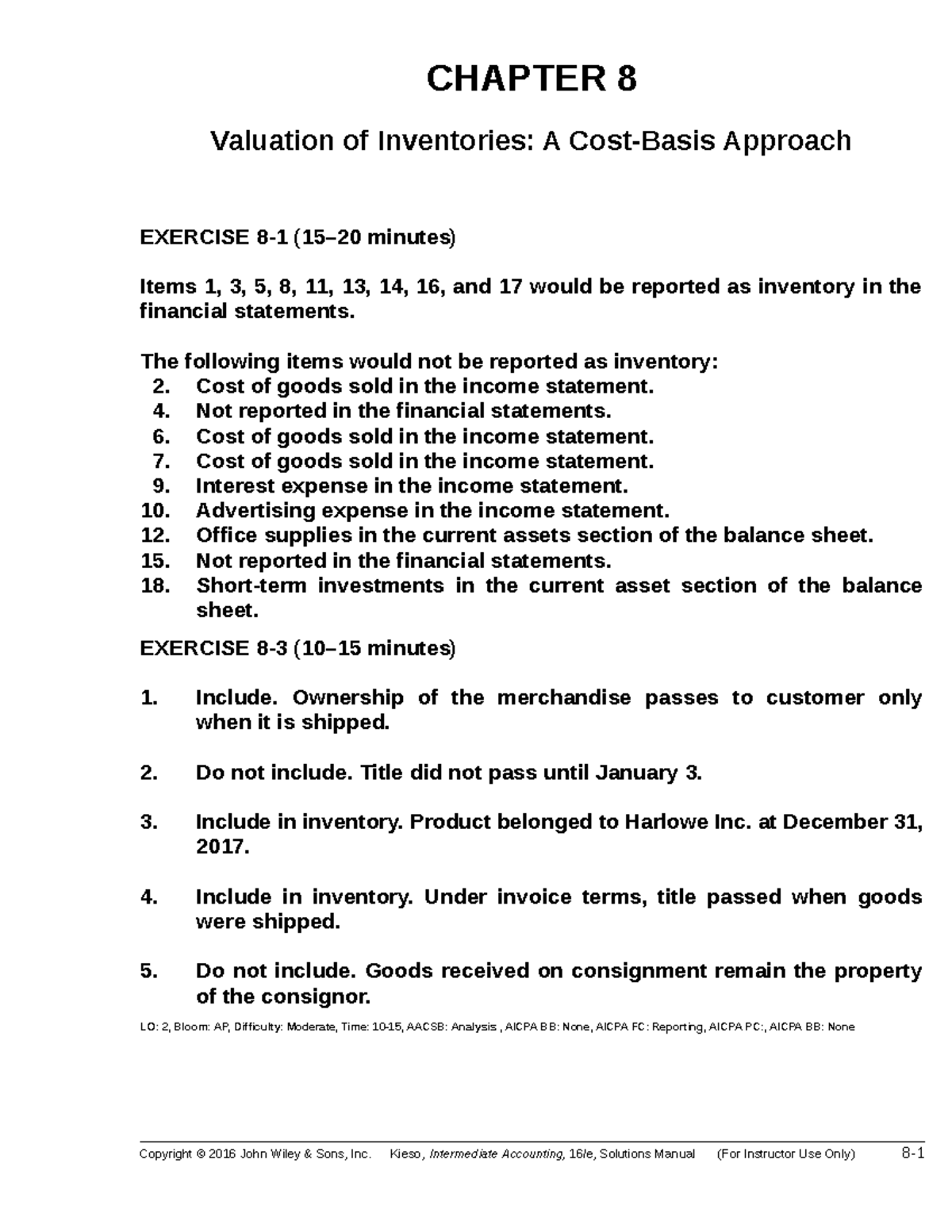 Chapter 8 - CHAPTER 8 Valuation of Inventories: A Approach EXERCISE ...