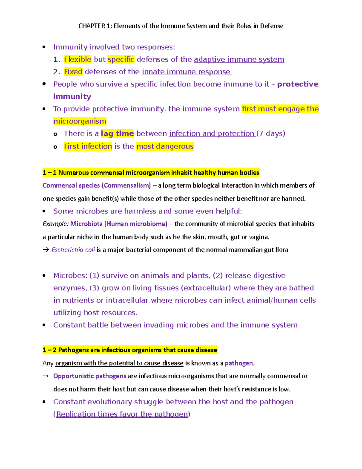 Chapter 1 Notes - CHAPTER 1: Elements of the Immune System and their ...
