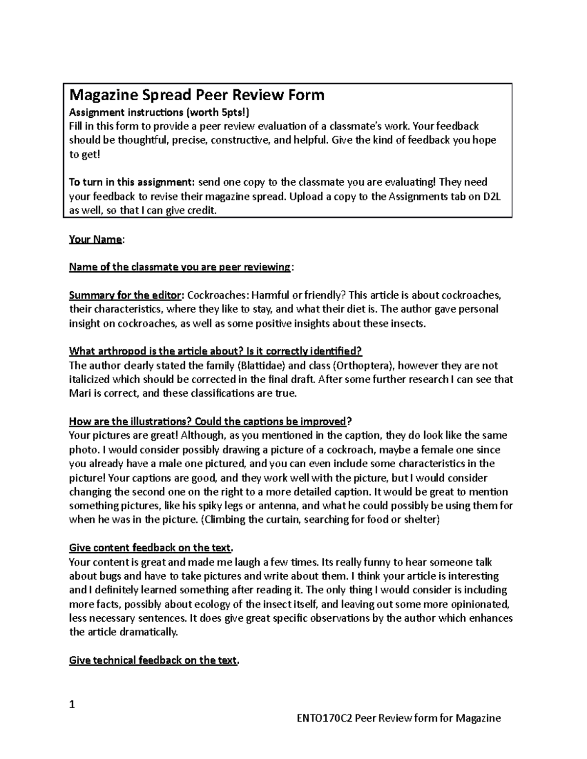 Magazine spread peer review form - Magazine Spread Peer Review Form ...