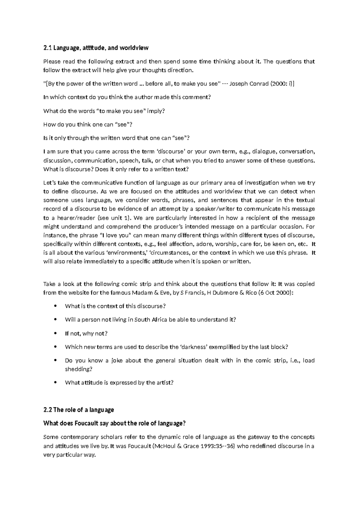 Unit 2 - Notes for Unit 2 - 2 Language, attitude, and worldview Please ...