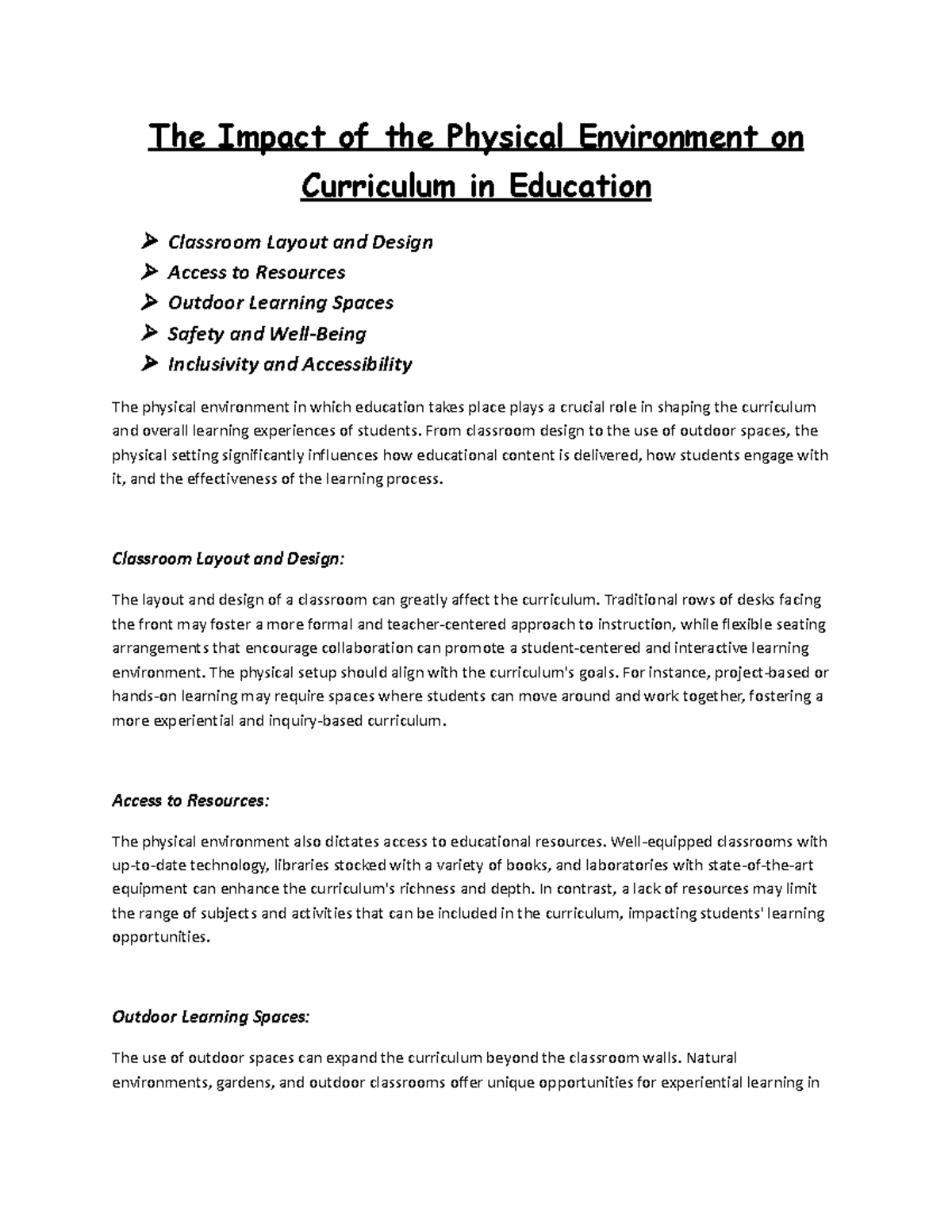 The Impact of the Physical Environment on Curriculum in Education - The ...