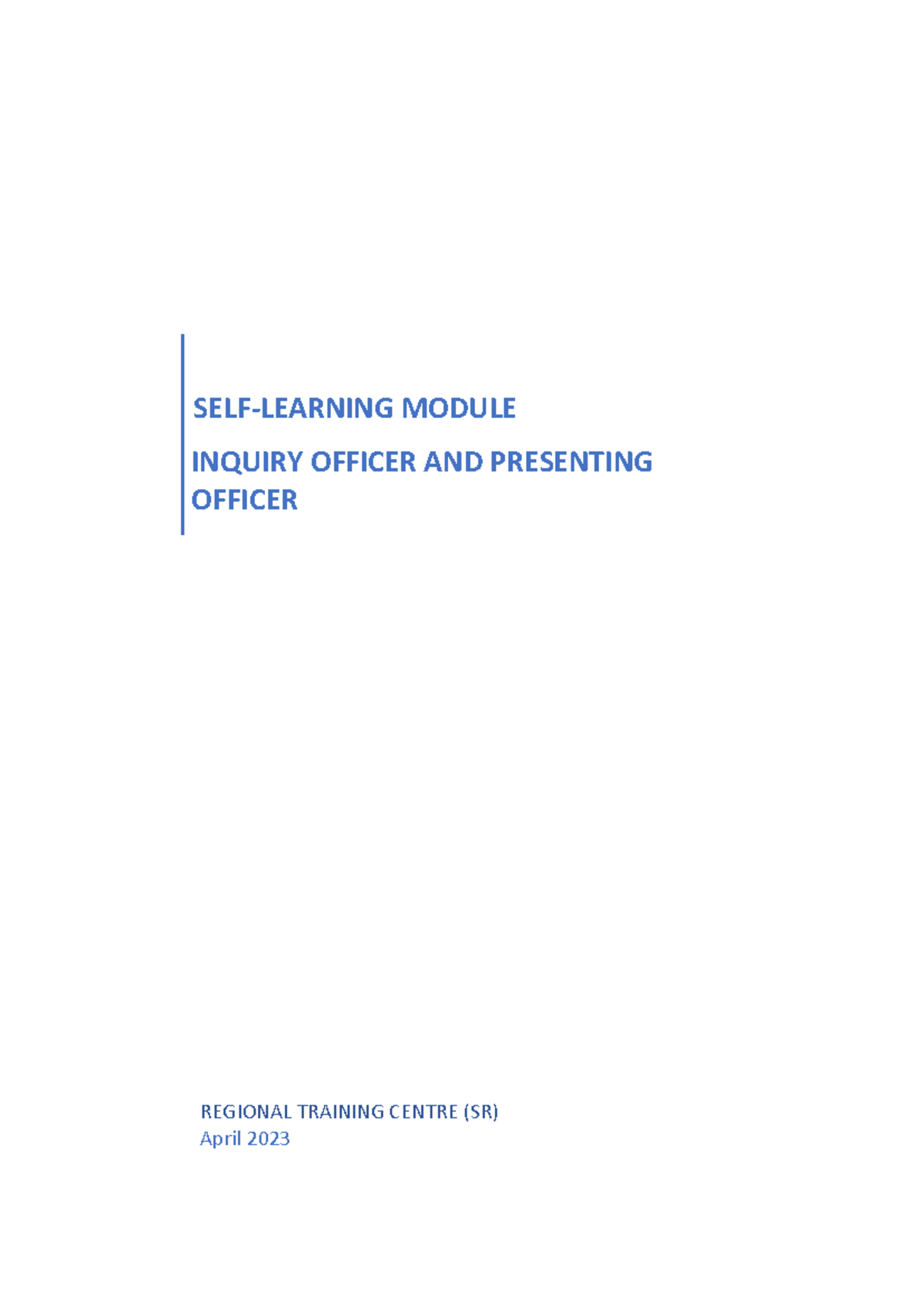 A Booklet for DI - SELF-LEARNING MODULE INQUIRY OFFICER AND PRESENTING ...