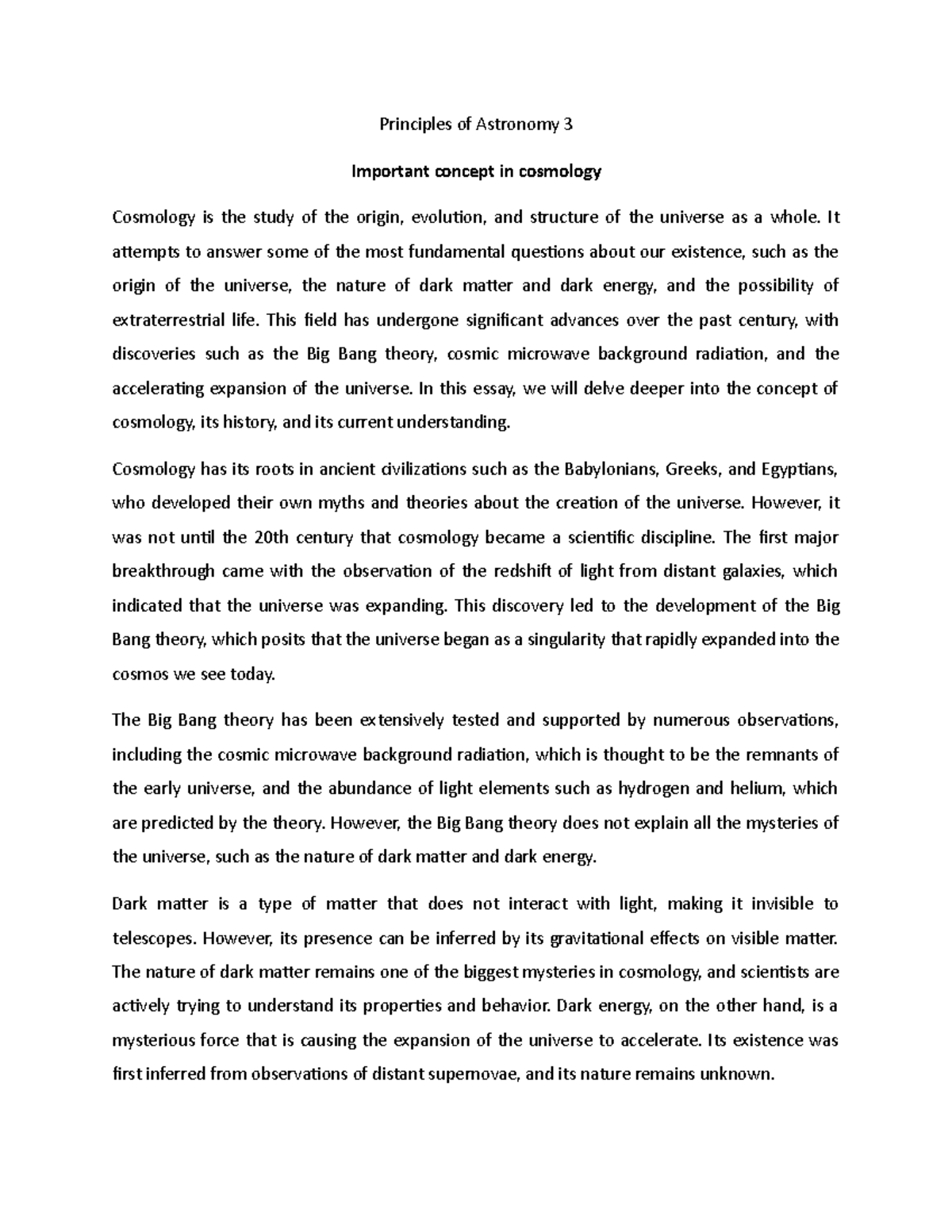 Principles of Astronomy 3 - Important concept in cosmology - Principles ...