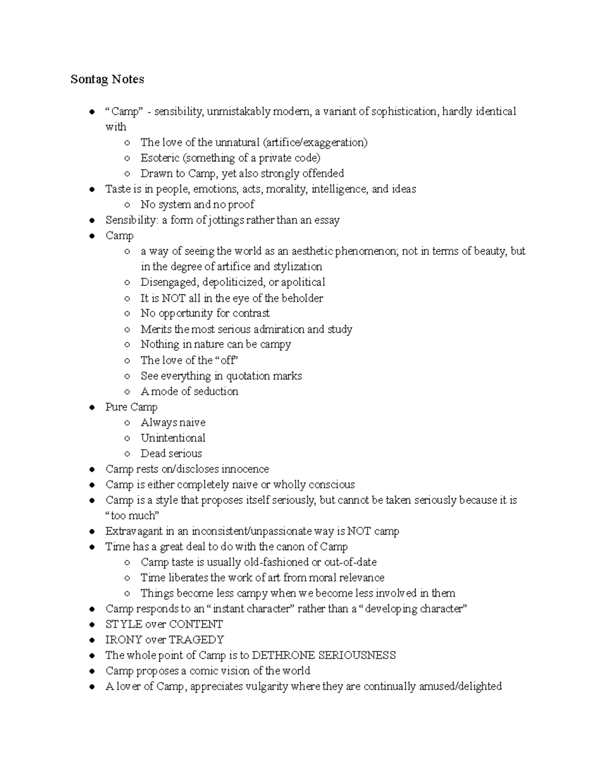 Sontag Notes - Sontag Notes “Camp” - sensibility, unmistakably modern ...