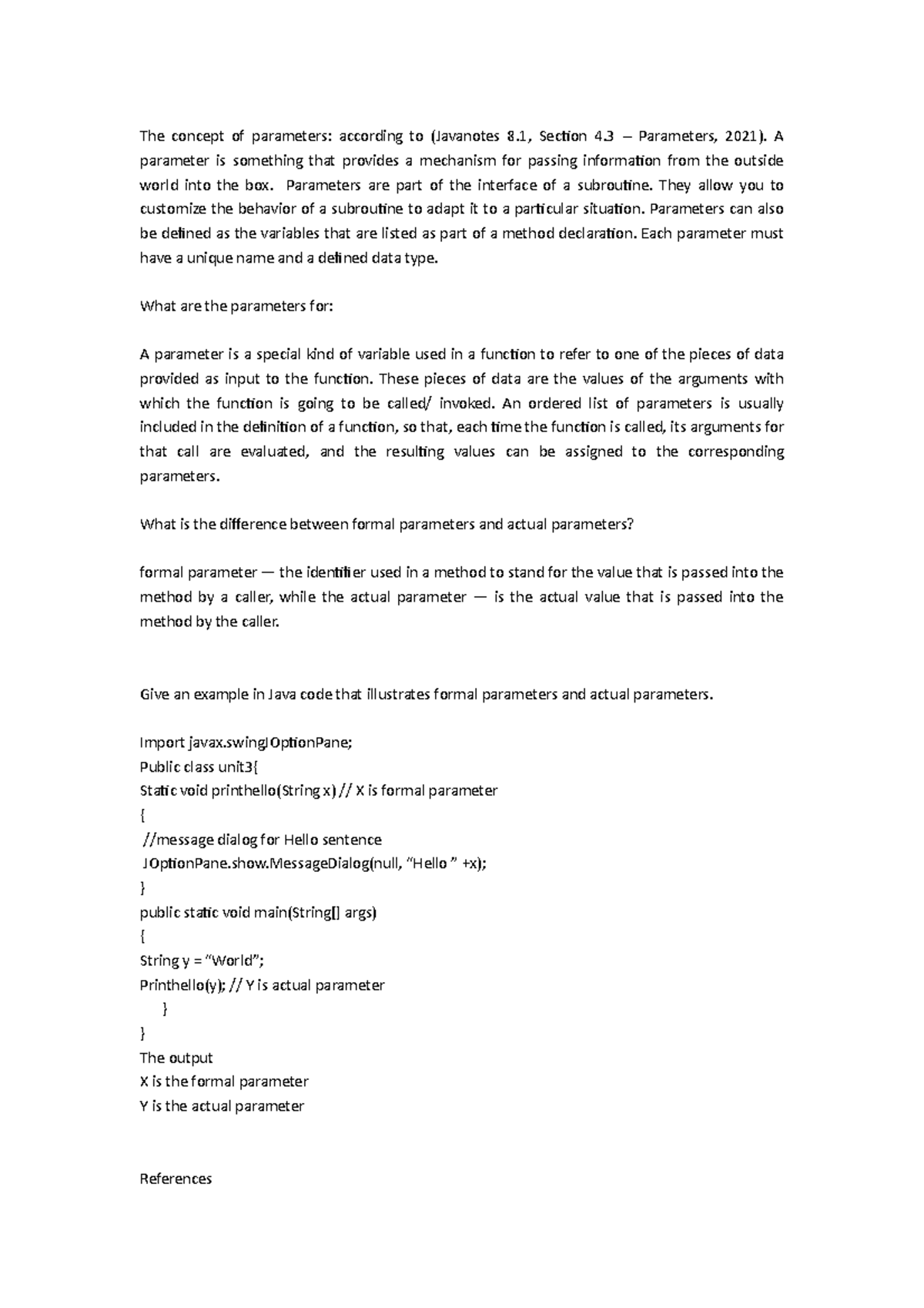 Parameters - Discussion Forum Unit 3 - The concept of parameters ...