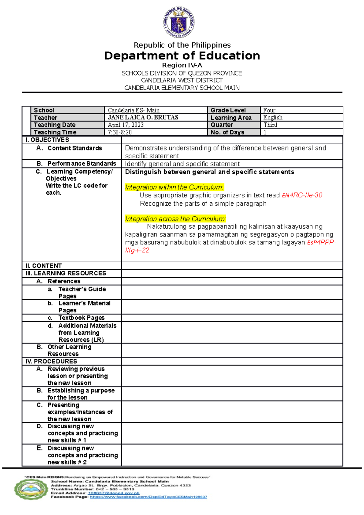 Dlp-template - lesson plan - Republic of the Philippines Department of ...